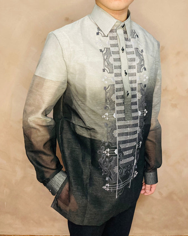 Dante - Barong Tagalog (Monocromatic Black and Gray) – BarongTagalog.com